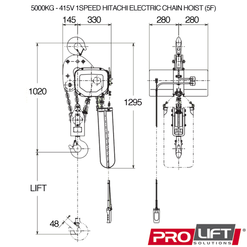 5000kg Hitachi Electric Chain Hoist (5F) - Prolift Solutions Pty Ltd